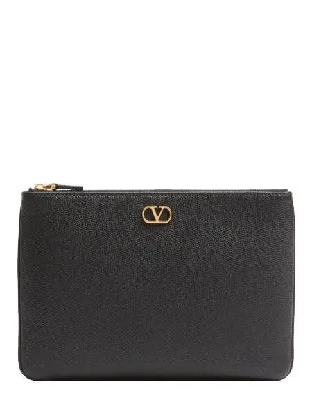 Valentino Garavani Vlogo Signature Grainy Calfskin Clutch - Black