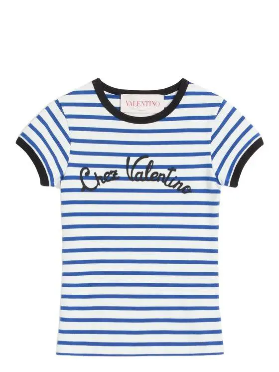 Valentino Garavani Striped Jersey T-shirt - Ivory/blue