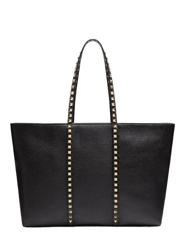 Valentino Garavani Rockstud Grainy Calfskin Shopping Bag - Black