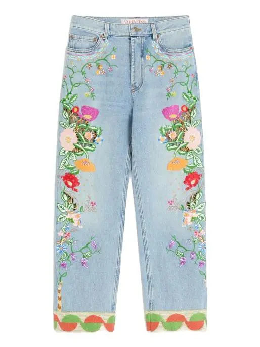 Valentino Garavani Embroidered Denim Trousers - Denim/multicolour