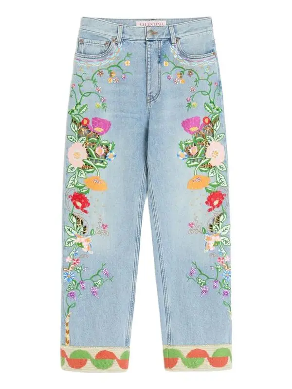 Valentino Garavani Embroidered Denim Trousers - Denim/multicolour