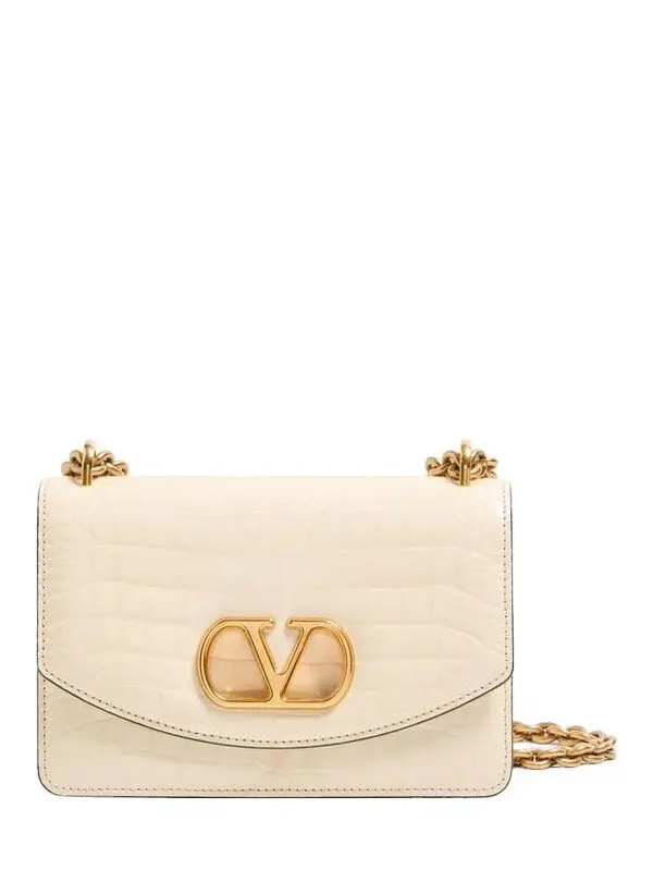 Valentino Garavani Vain Small Shoulder Bag In Crocodile Leather - Butter