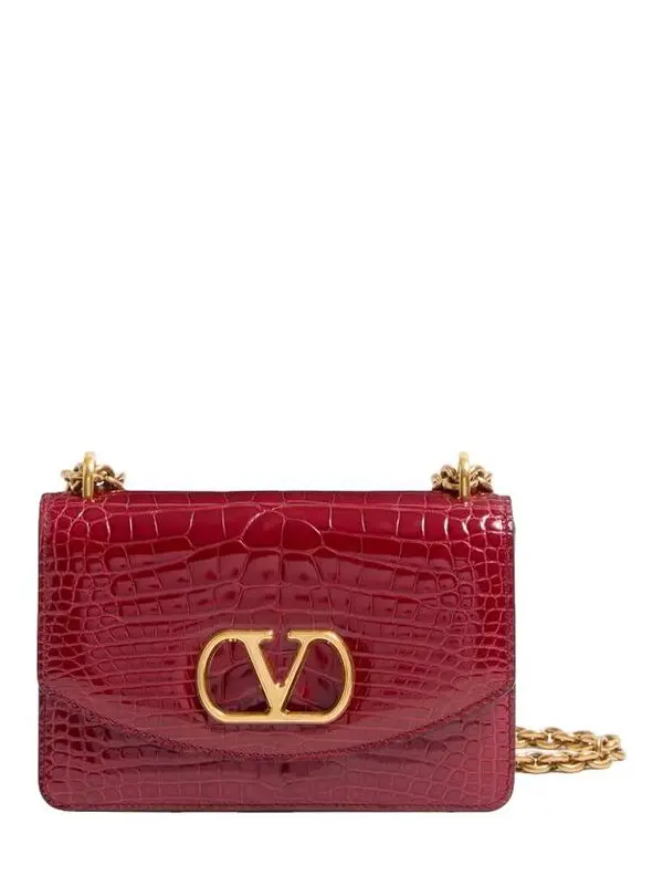 Valentino Garavani Vain Small Shoulder Bag In Crocodile Leather - Red