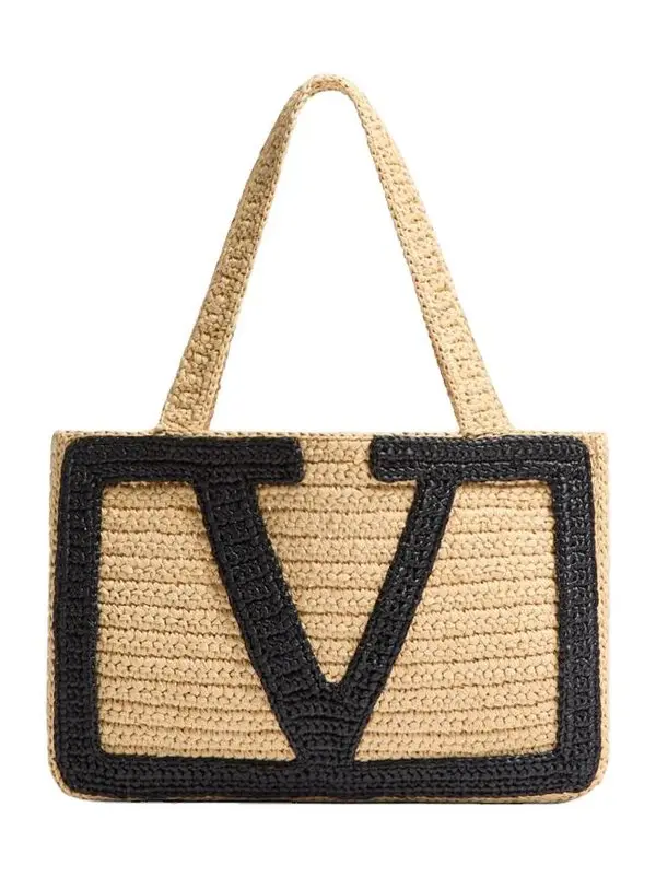 Valentino Garavani Viva Superstar Crochet Raffia Shopping Bag - Natural