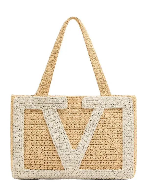 Valentino Garavani Viva Superstar Crochet Raffia Shopping Bag - Natural/butter