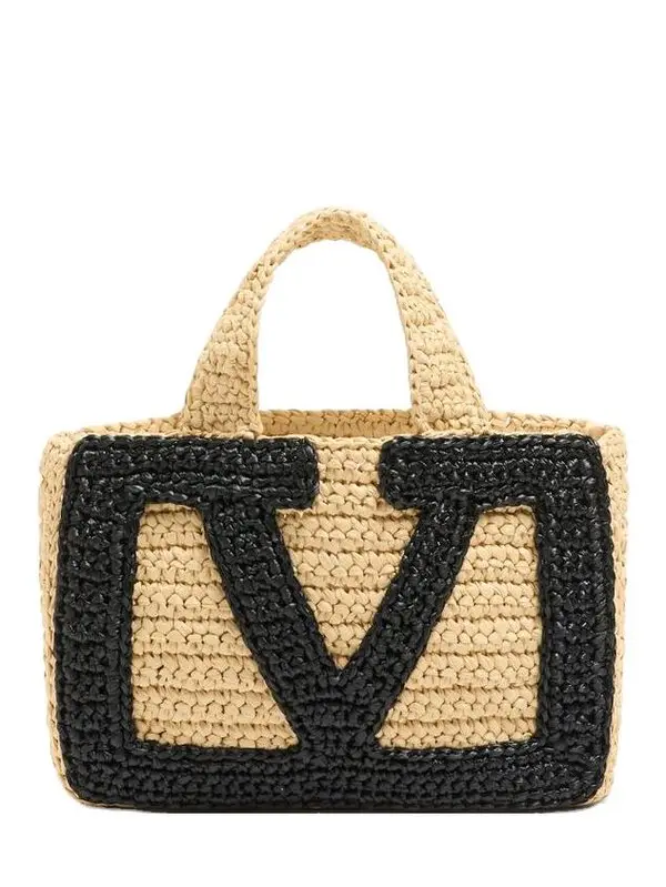 Valentino Garavani Viva Superstar Raffia Small Shopping Bag - Natural