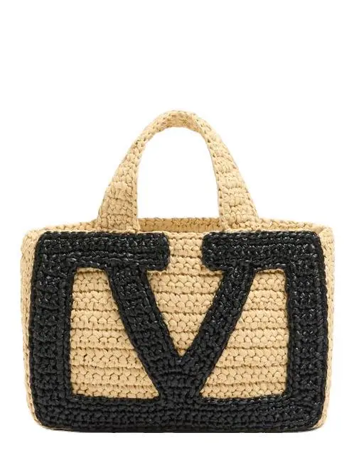 Valentino Garavani Viva Superstar Raffia Small Shopping Bag - Natural