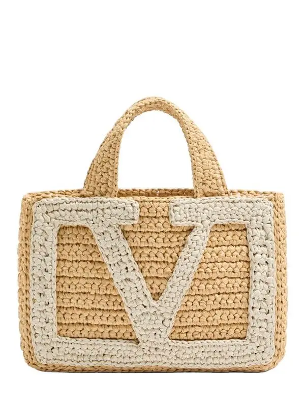 Valentino Garavani Viva Superstar Raffia Small Shopping Bag - Natural/butter