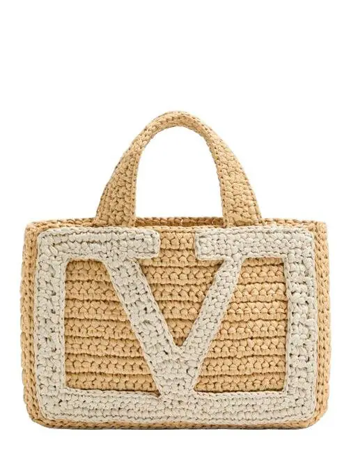 Valentino Garavani Viva Superstar Raffia Small Shopping Bag - Natural/butter