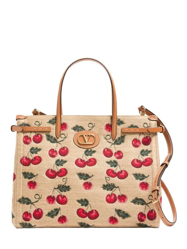 Valentino Garavani Antibes Medium Raffia Shopper - Natural/red
