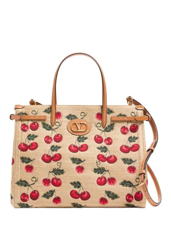 Valentino Garavani Antibes Medium Raffia Shopper - Natural/red
