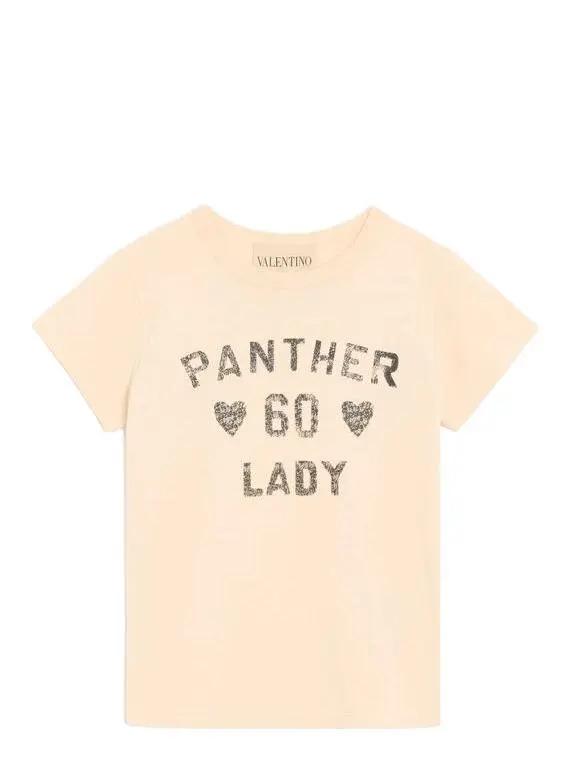 Valentino Garavani Cotton T-shirt With Panther Lady Print - Birch/black