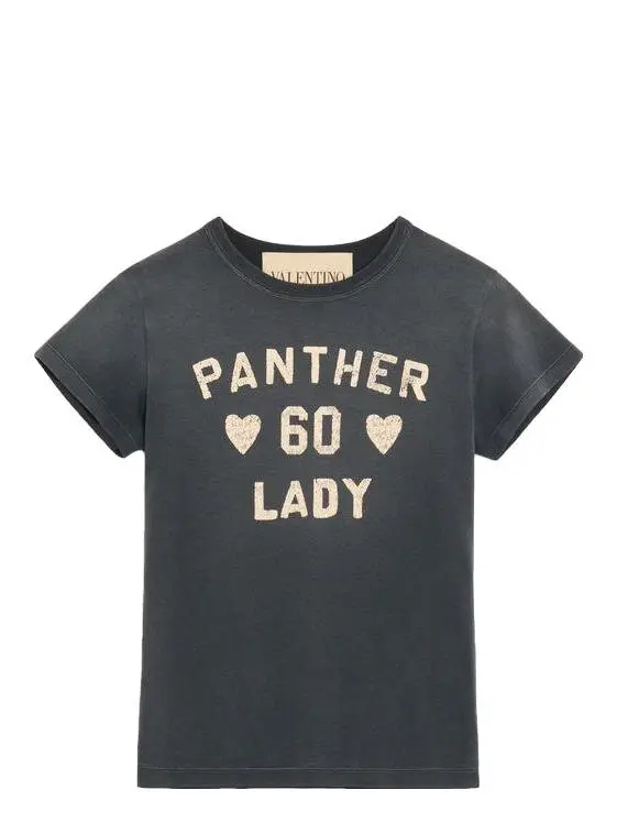 Valentino Garavani Cotton T-shirt With Panther Lady Print - Black/birch