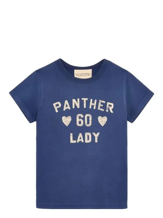 Valentino Garavani Cotton T-shirt With Panther Lady Print - Blue/birch