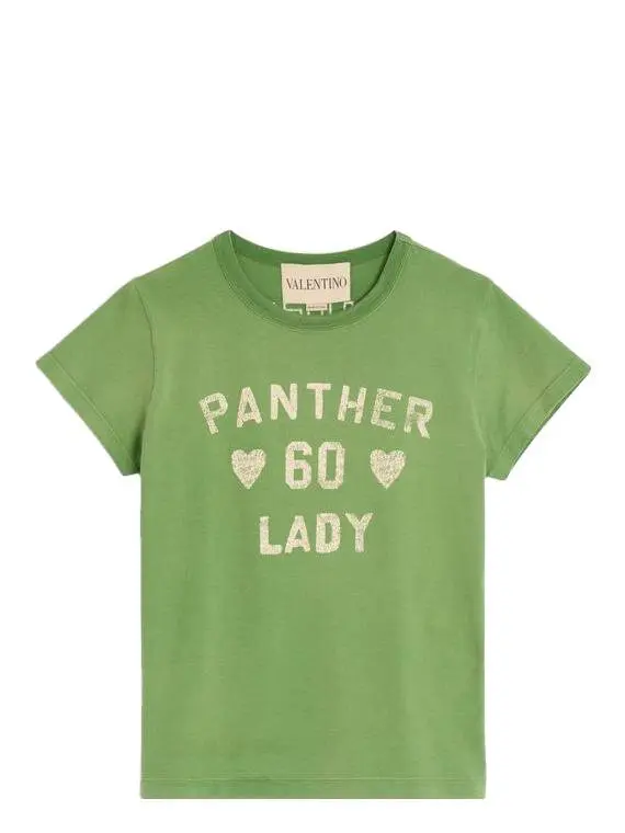 Valentino Garavani Cotton T-shirt With Panther Lady Print - Laurel/birch