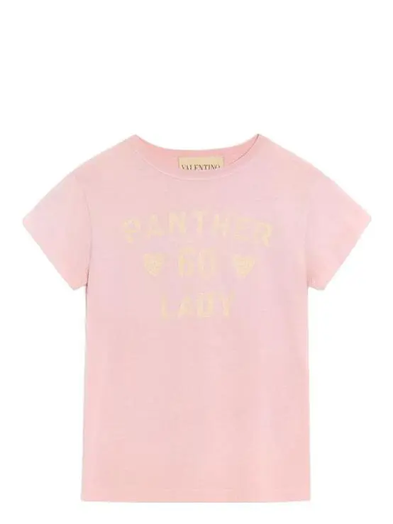 Valentino Garavani Cotton T-shirt With Panther Lady Print - Pink