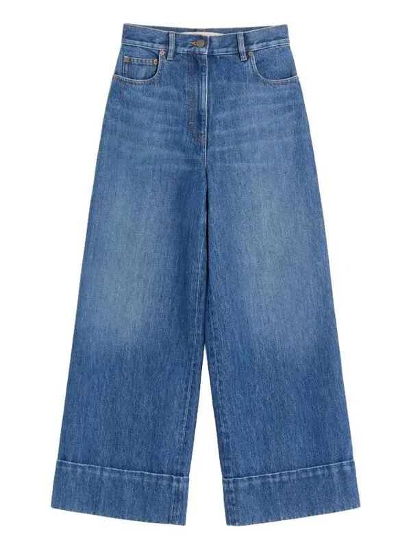 Valentino Garavani Denim Trousers With V Gold - Blue