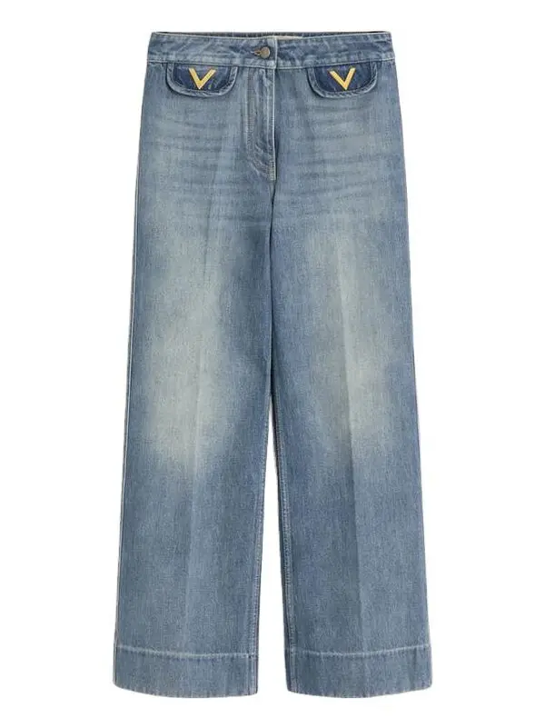 Valentino Garavani Trousers With V Gold Detail - Blue