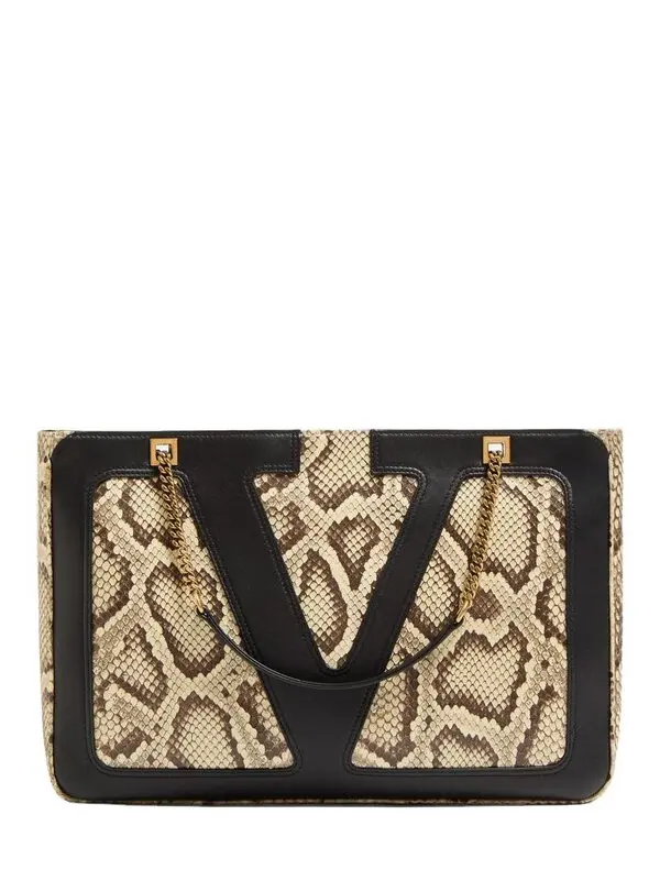 Valentino Garavani Viva Superstar Medium Python Shopping Bag - Cream/black