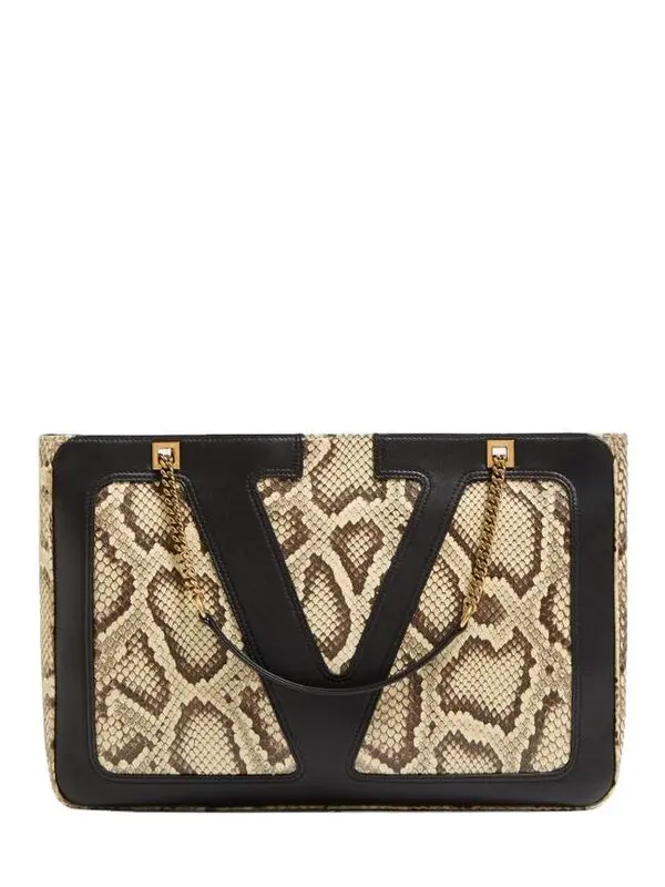Valentino Garavani Viva Superstar Medium Python Shopping Bag - Cream/black