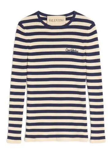 Valentino Garavani Cotton Jumper With Lace Accents - Birch/provence Blue/birch