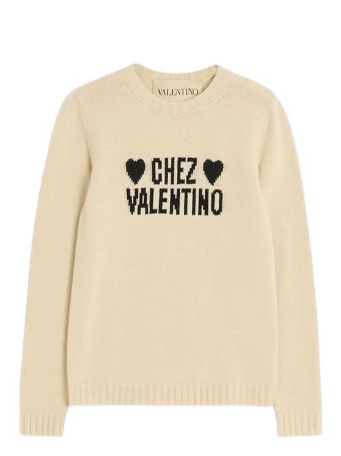 Valentino Garavani Chez Wool Sweater With Embroidered Heart Detail - Birch/black