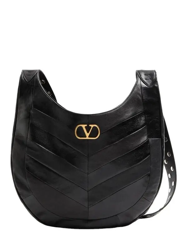 Valentino Garavani Hoboho Nappa Leather Hobo Bag With Chevron Pattern - Black