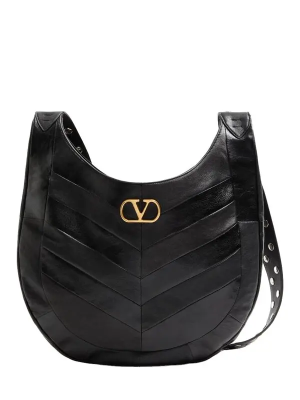Valentino Garavani Hoboho Nappa Leather Hobo Bag With Chevron Pattern - Black