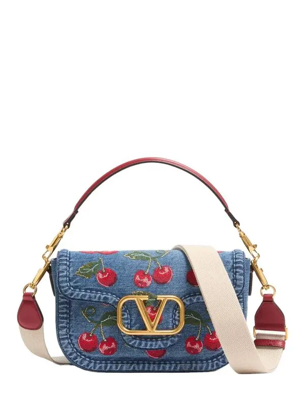 Valentino Garavani Alltime Denim Shoulder Bag With Embroidery - Denim/multicolour