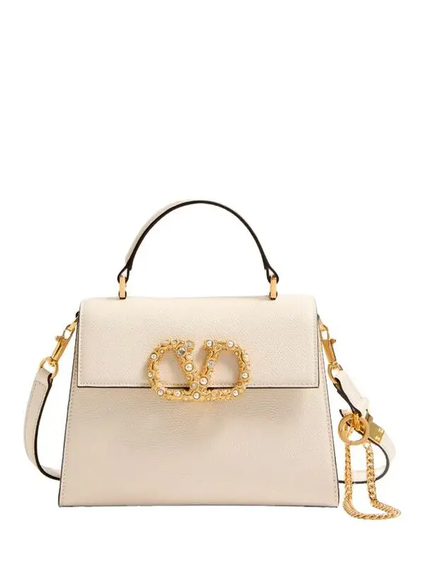 Valentino Garavani Vsling Small Handbag With Jewel Logo - Ivory