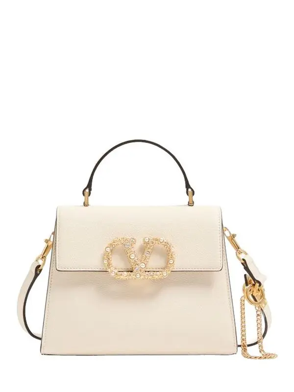 Valentino Garavani Vsling Small Handbag With Jewel Logo - Ivory