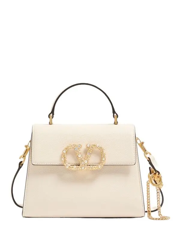 Valentino Garavani Vsling Small Handbag With Jewel Logo - Ivory