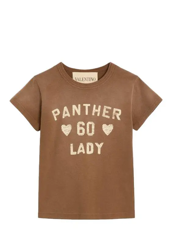 Valentino Garavani Cotton T-shirt With Chez Print - Hazelnut