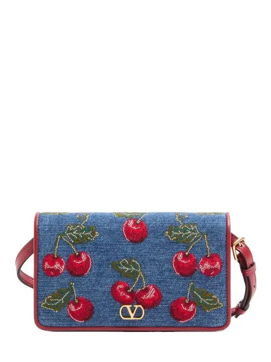 Valentino Garavani Vlogo Signature Mini Denim Shoulder Bag - Denim/multicolour