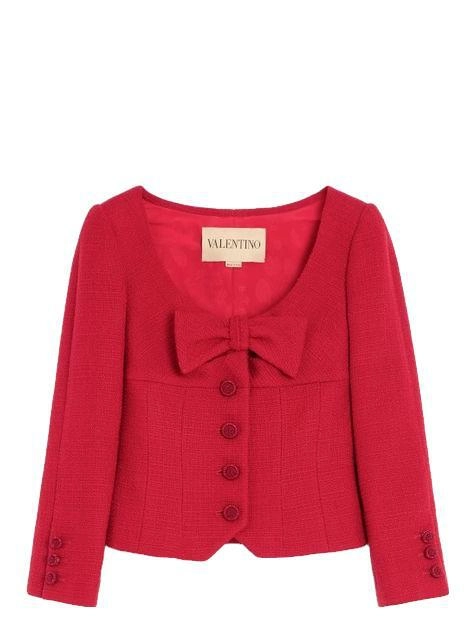 Valentino Garavani Plain Wool Tweed Short Jacket With Bow Detail - Paris