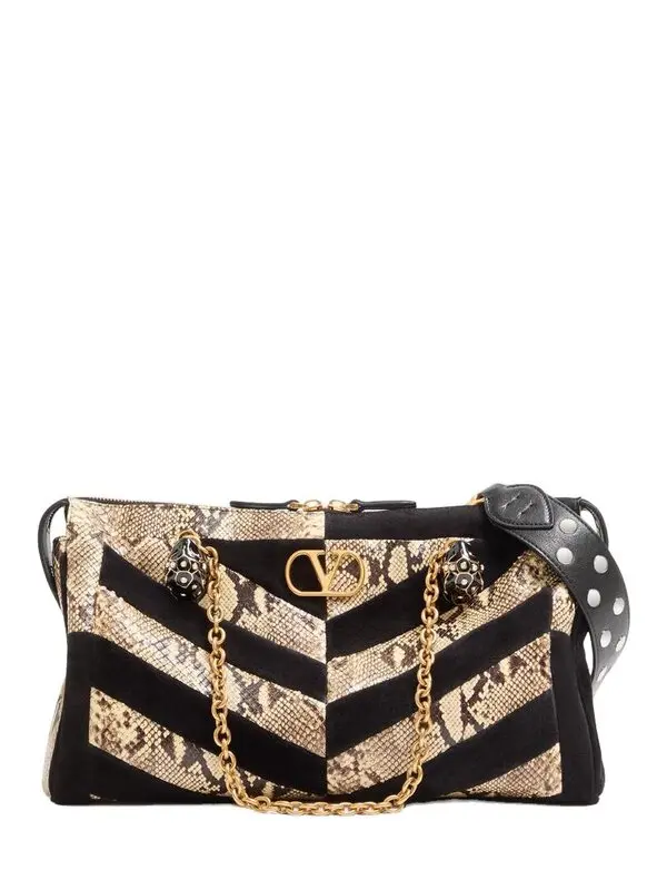 Valentino Garavani Panthea Python And Suede Shoulder Bag - Natural/black