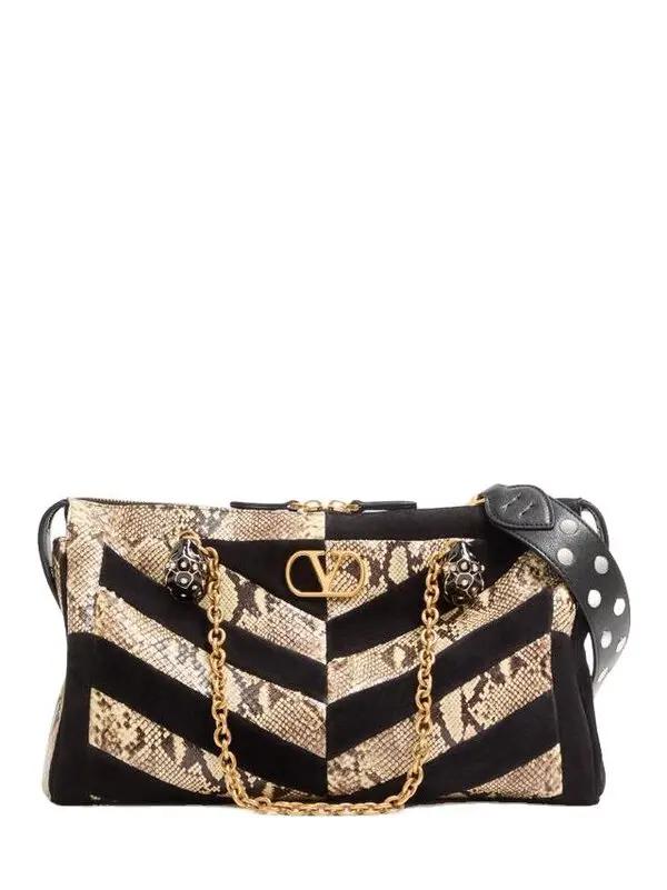 Valentino Garavani Panthea Python And Suede Shoulder Bag - Natural/black