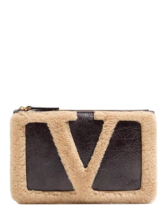 Valentino Garavani Viva Superstar Sheepskin Pouch - Brown/beige
