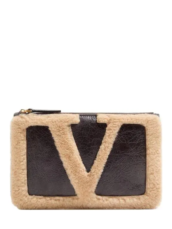 Valentino Garavani Viva Superstar Sheepskin Pouch - Brown/beige