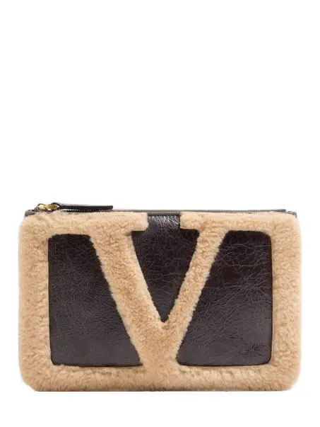 Valentino Garavani Viva Superstar Sheepskin Pouch - Brown/beige