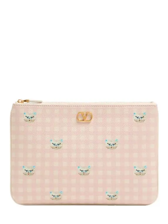 Valentino Garavani Vlogo Signature 'le Chat De La Maison' Clutch - Pink/ivory