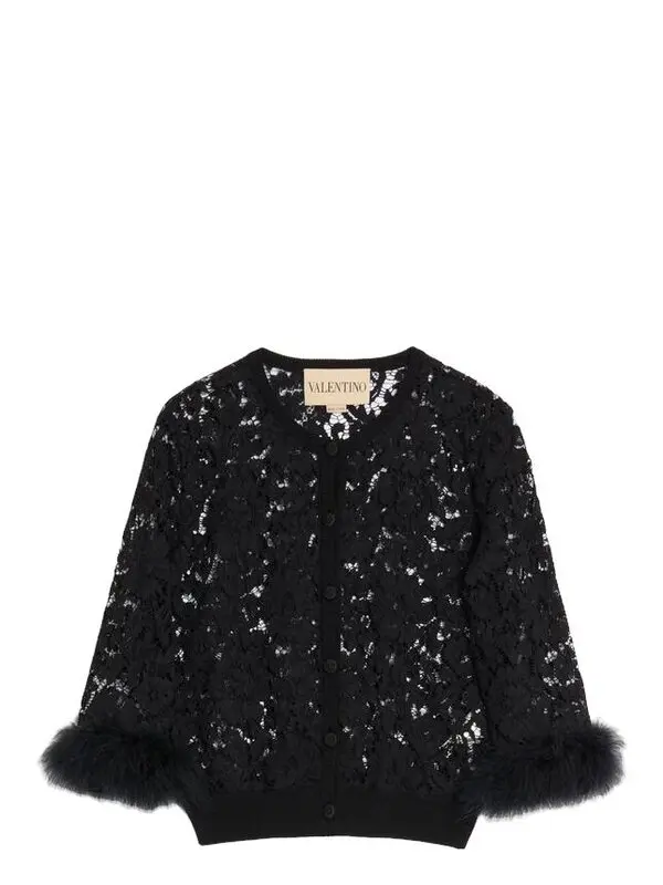 Valentino Garavani Lace And Cotton Cardigan - Black