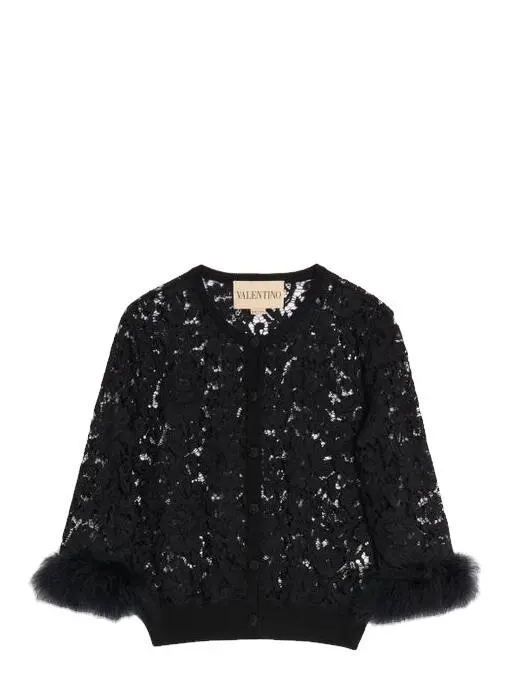 Valentino Garavani Lace And Cotton Cardigan - Black