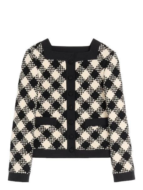 Valentino Garavani Damier Tweed Jacket With Crepe Couture Trim - Butter/black