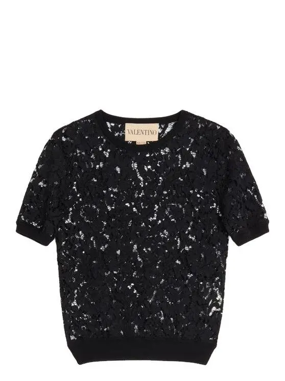 Valentino Garavani Lace And Cotton Knit Top - Black