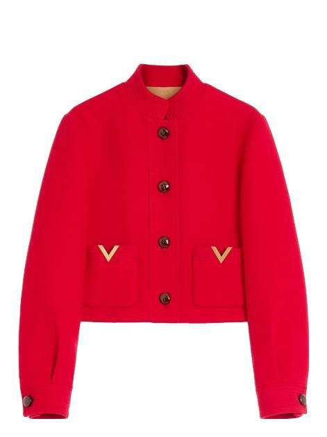 Valentino Garavani Drill Double Peacoat With V Gold Detailing - Red