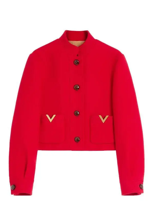 Valentino Garavani Drill Double Peacoat With V Gold Detailing - Red