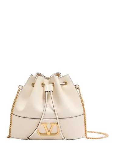 Valentino Garavani Mini Bucket Bag With Vlogo Signature Chain - Light Ivory