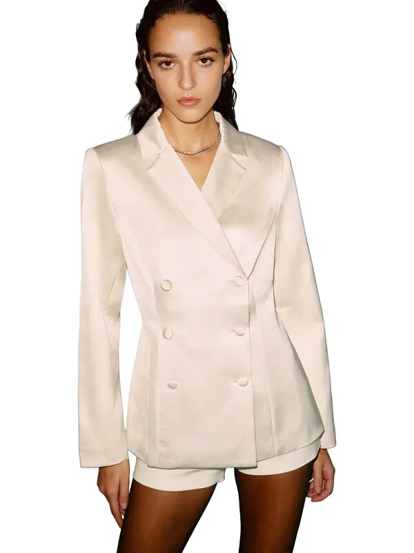 REFORMATION Caden Satin Blazer - Ivory