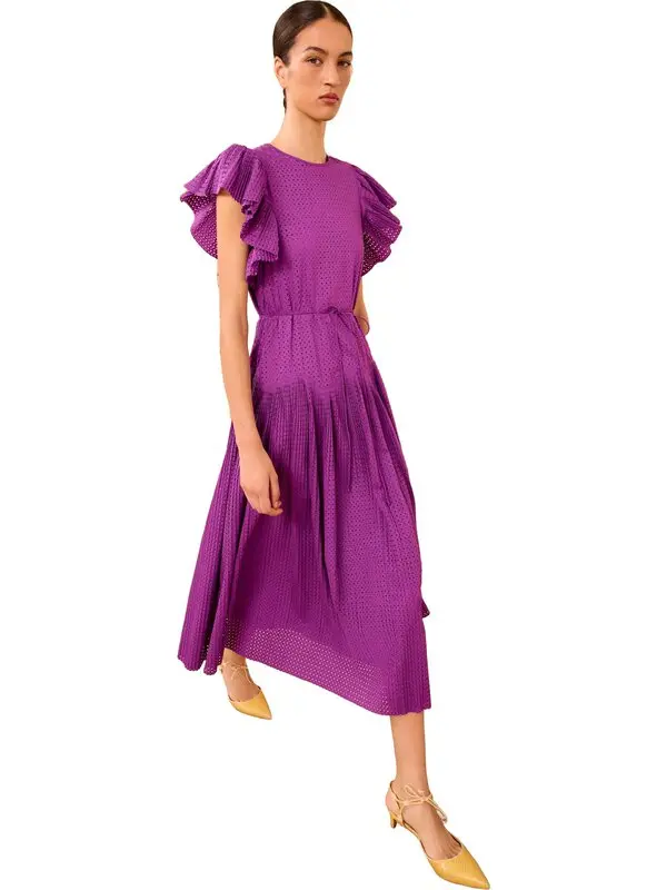 Ulla Johnson Sylvaine Flutter Sleeve Midi Dress - Iris